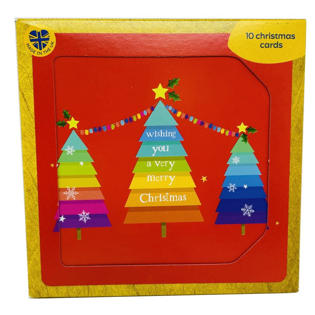 Pack of 10 Marie Curie Christmas cards - Rainbow Trees - URC Bookshop